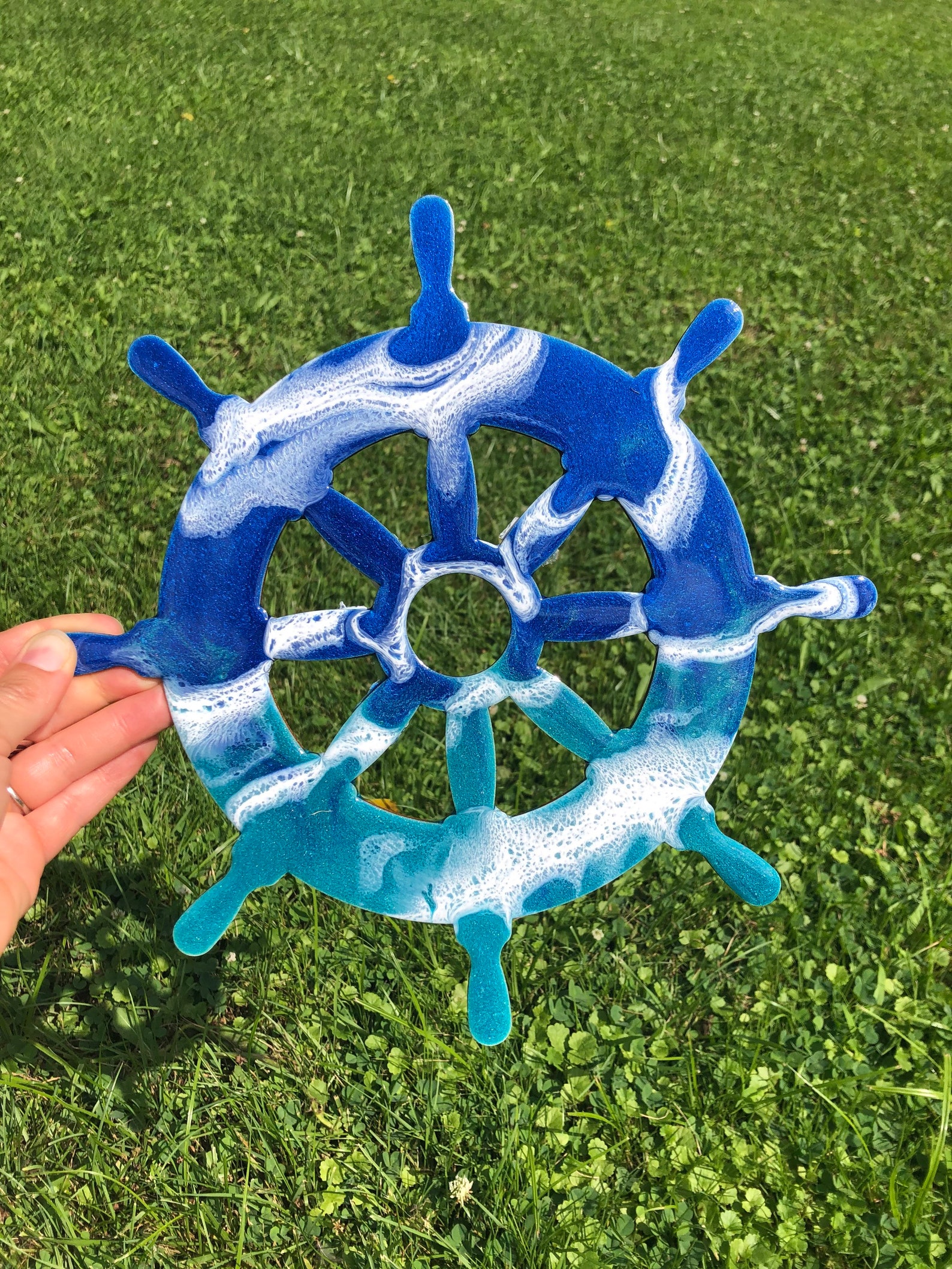 Ship Wheel Ocean Waves Beach Inspired Blue Aqua White Epoxy - Etsy