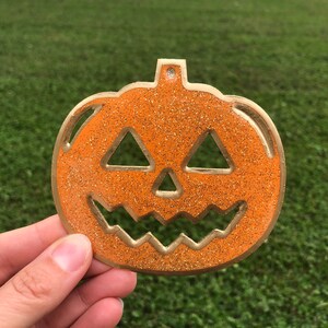 Halloween Special Mini Jack O Lantern Orange Gold Glitter Pumpkin Epoxy ...