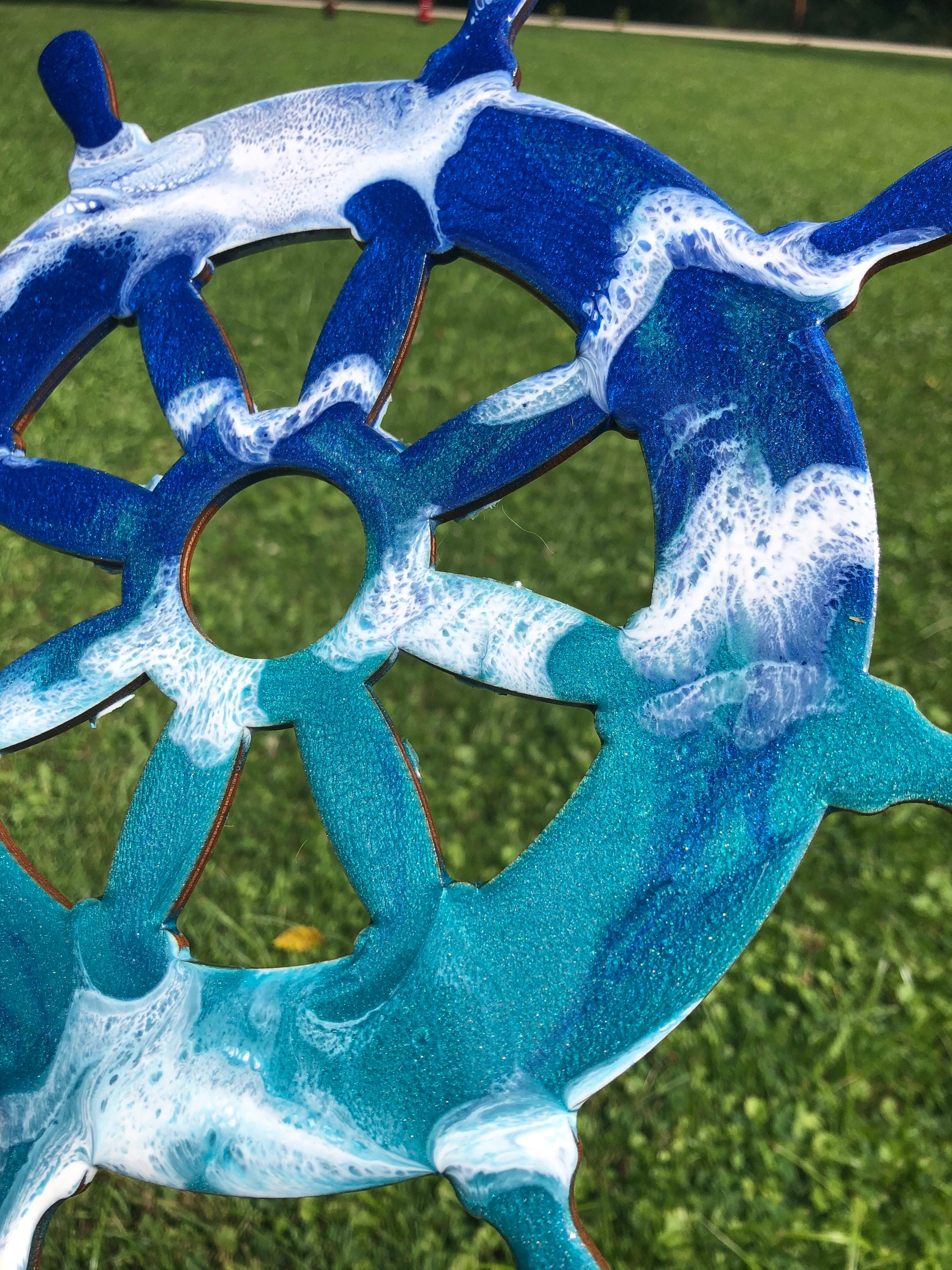 Ship Wheel Ocean Waves Beach Inspired Blue Aqua White Epoxy | Etsy