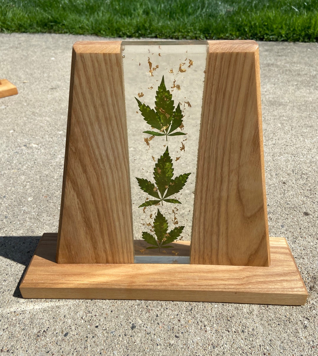Hemp Cannabis Pot Green Leaves and Gold Flakes Clear Epoxy Resin Art ...