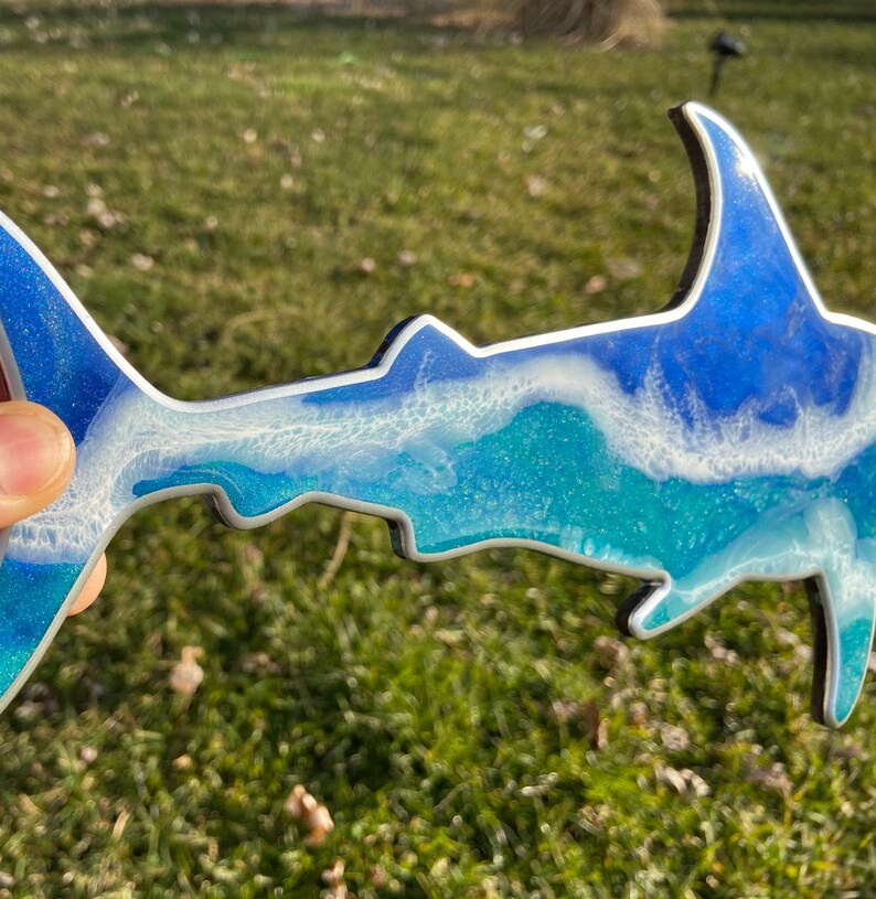 Shark Ocean Waves Beach Inspired Blue Aqua White Epoxy Resin - Etsy