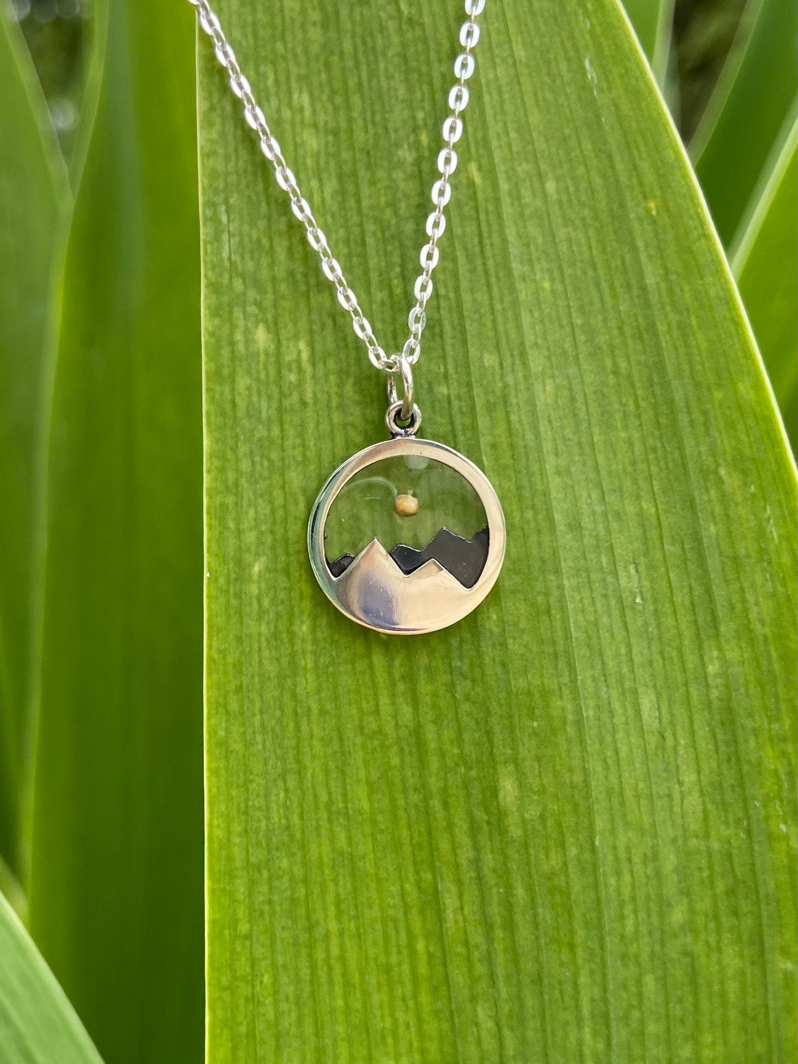 Mountain Mustard Seed Clear Epoxy Resin Pendant Charm Sterling Silver ...