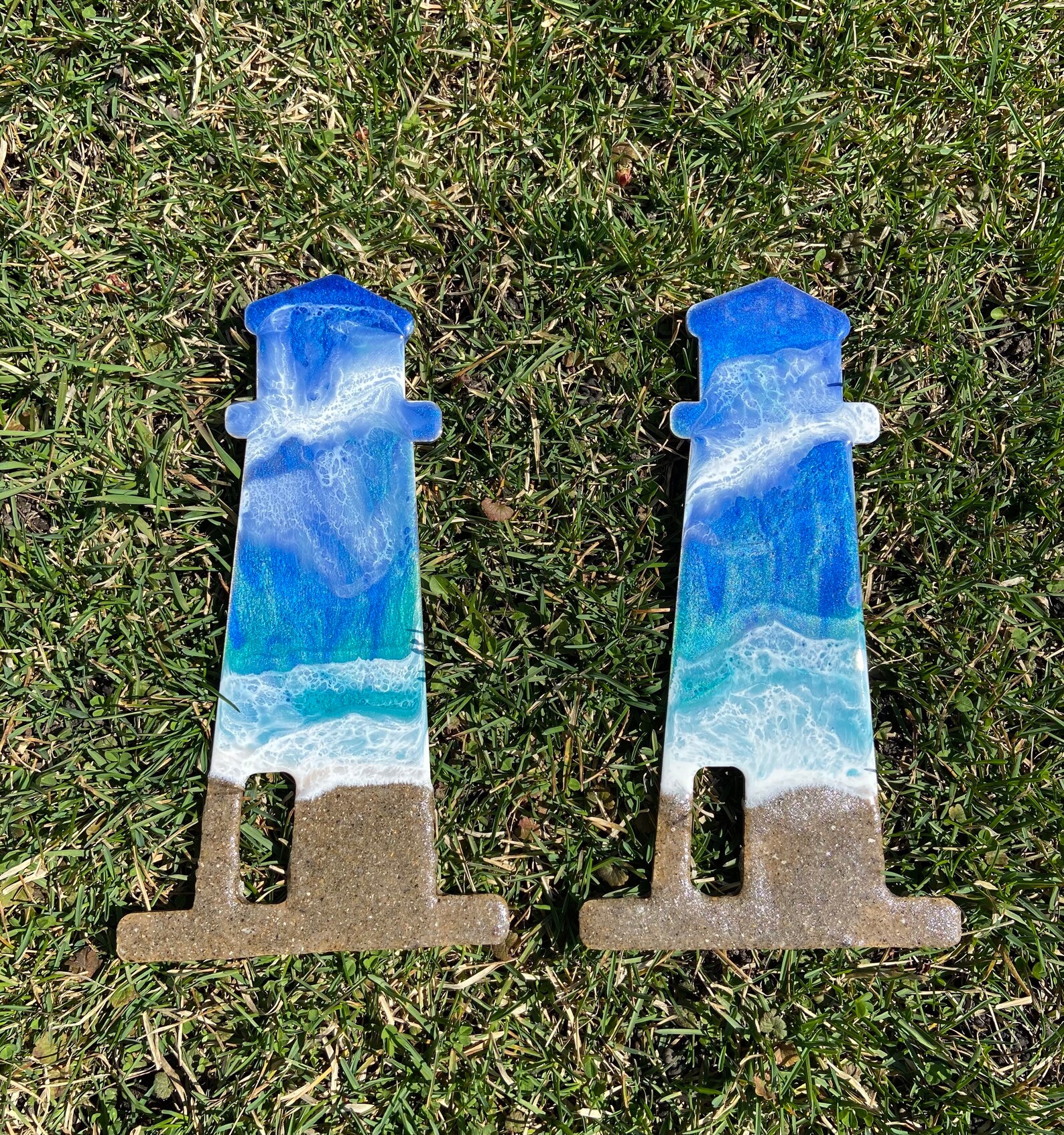 Lighthouse Ocean Waves Beach Inspired Blue Aqua White Epoxy | Etsy