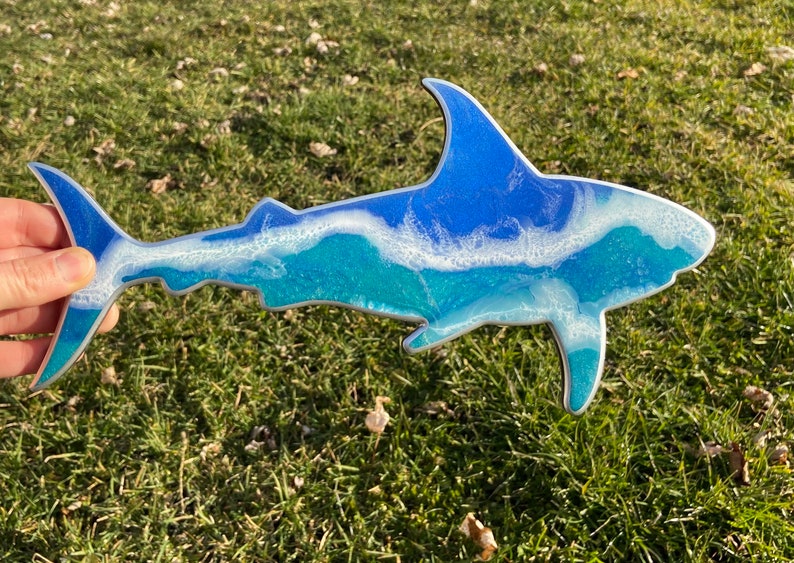 Shark Ocean Waves Beach Inspired Blue Aqua White Epoxy Resin - Etsy