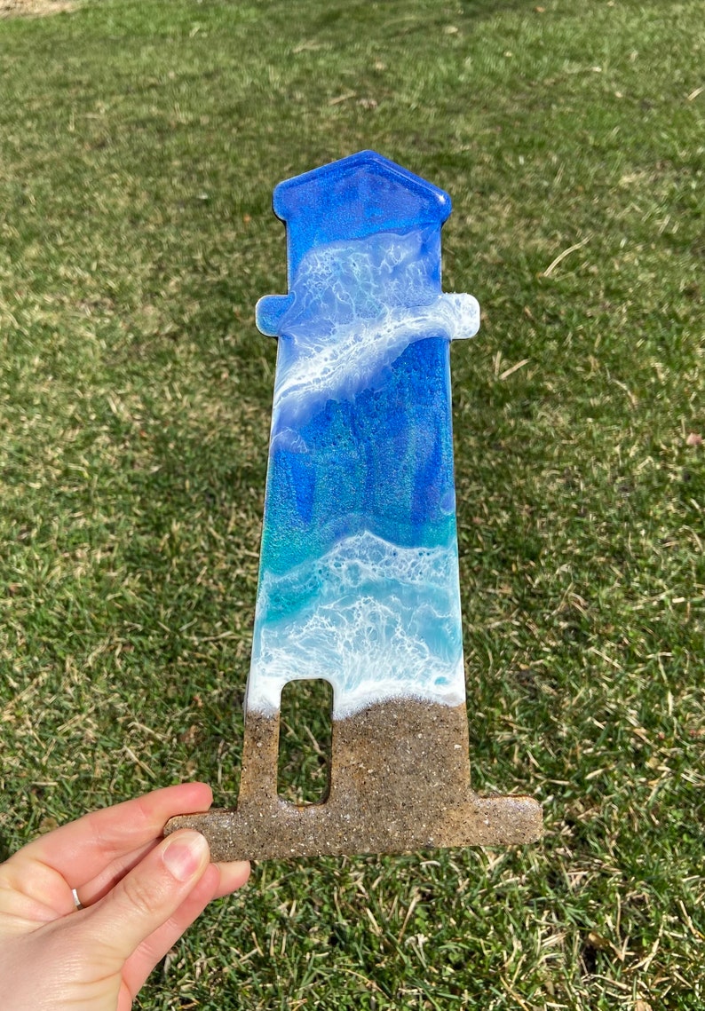 Lighthouse Ocean Waves Beach Inspired Blue Aqua White Epoxy - Etsy