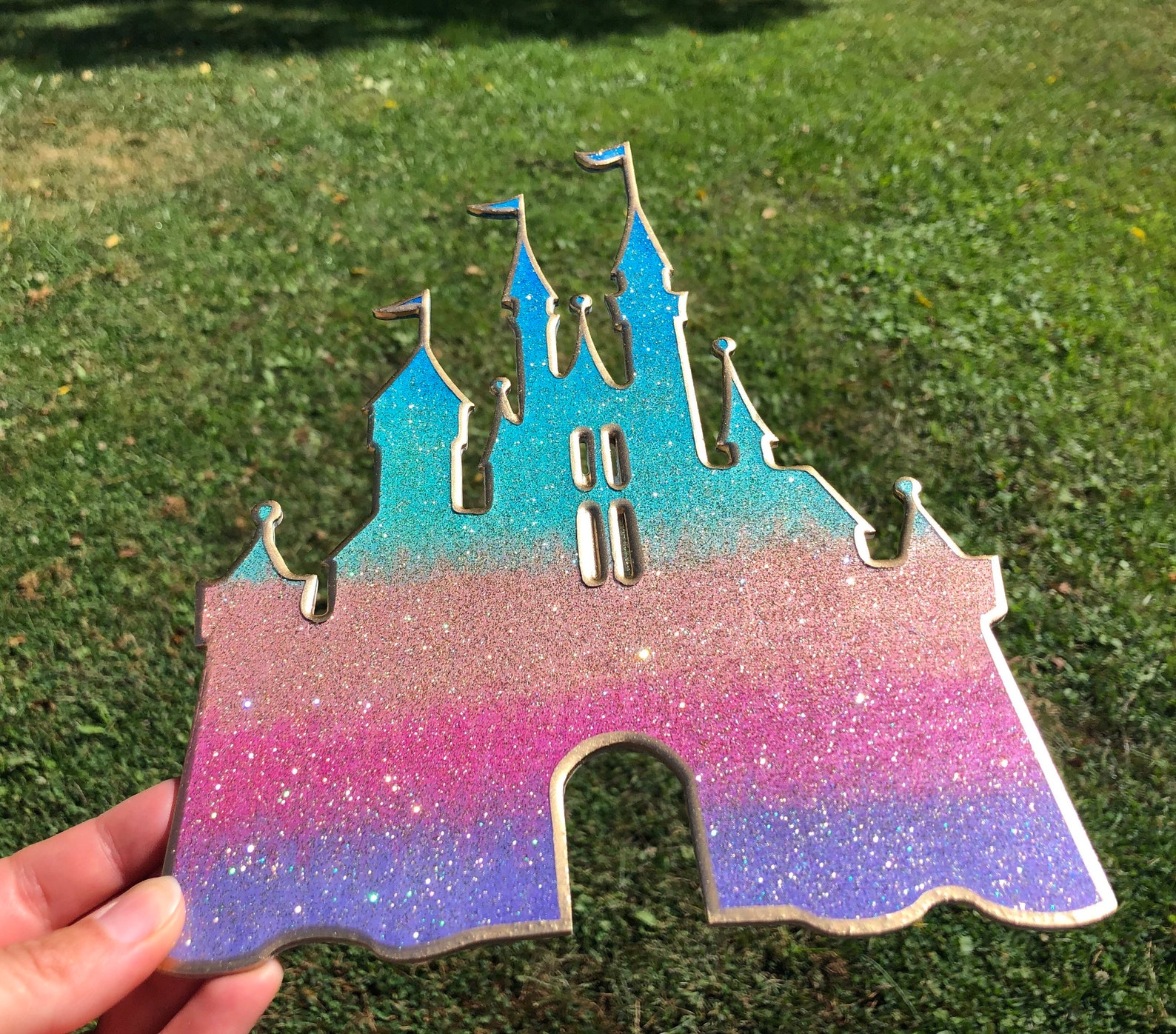 Princess Castle Hand Painted Rainbow Gold Glitter Epoxy Resin Wood Wall ...