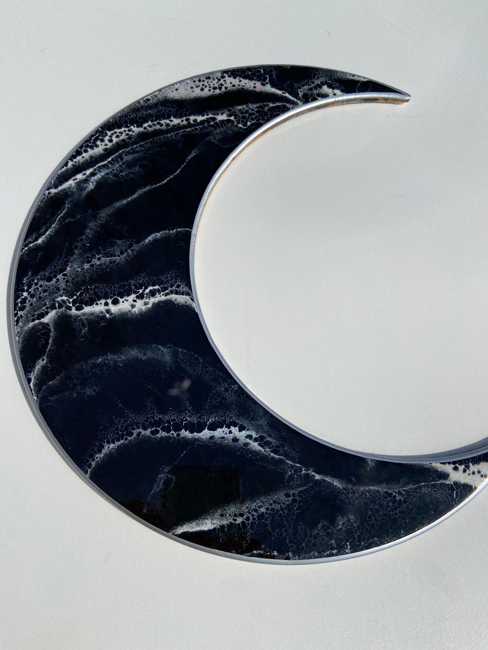 Crescent Moon Black Metallic Silver White Glittery Epoxy Resin - Etsy
