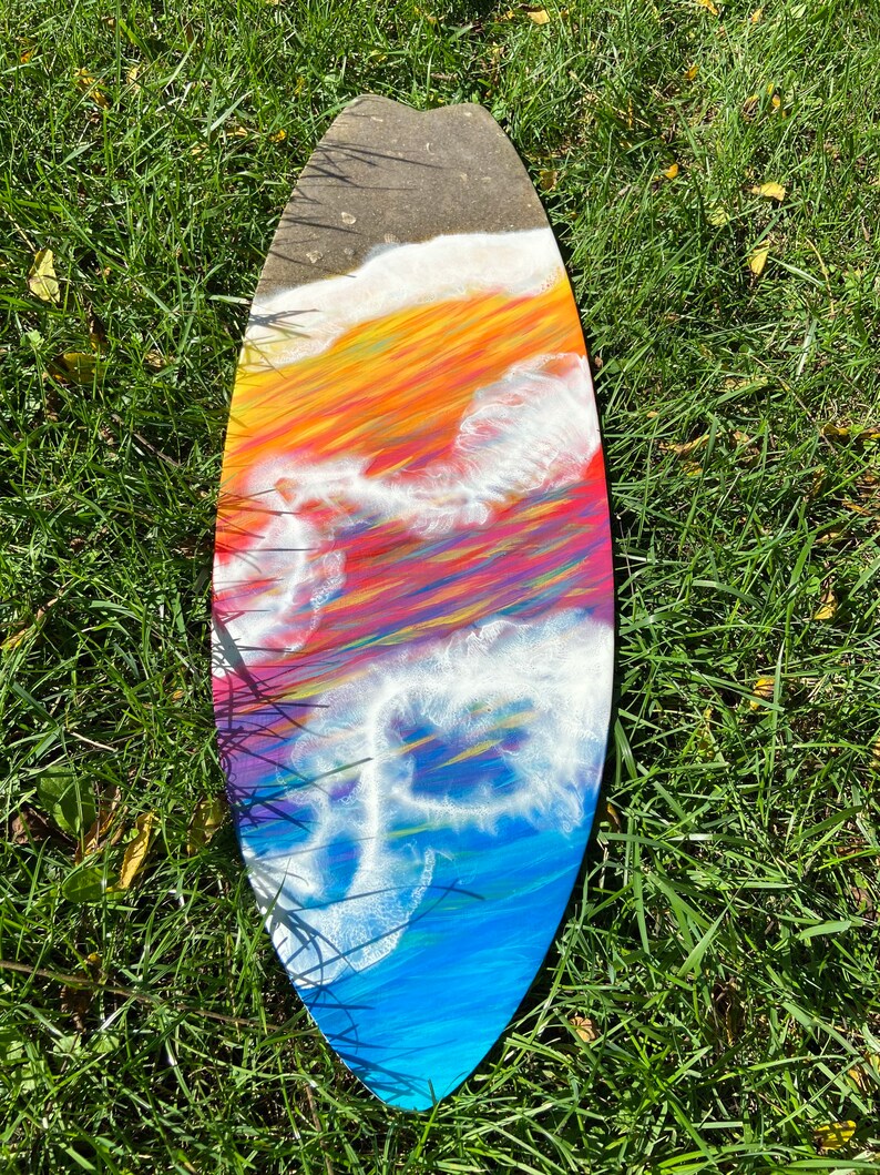 XL 3 Foot Surfboard Paint Colorful Sunset Beach Ocean Waves Inspired ...