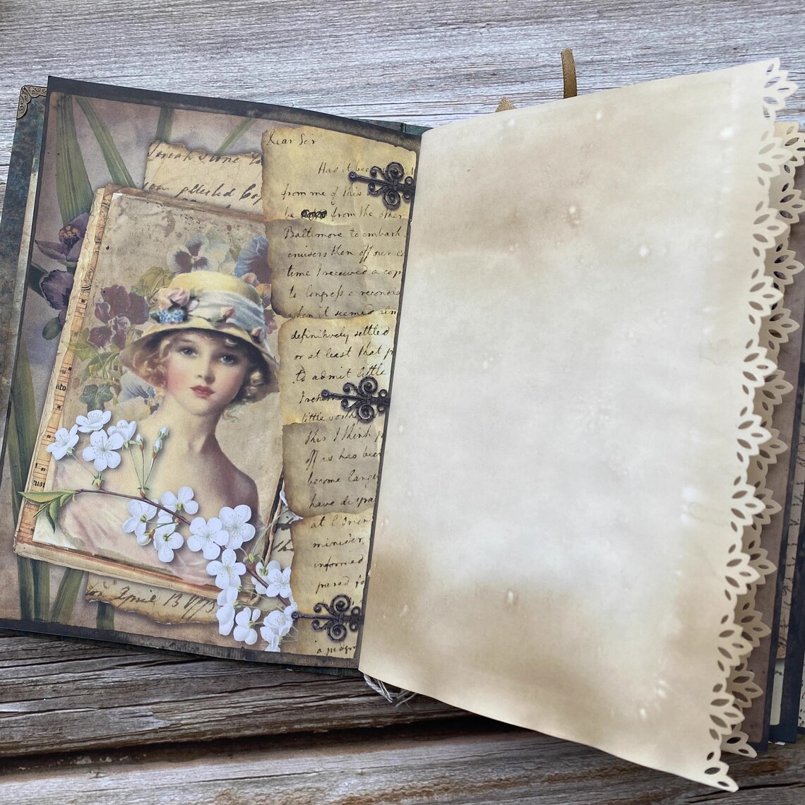 Handmade Junk Journal Butterfly Flowers Girl Vintage Pocket Ephemera ...