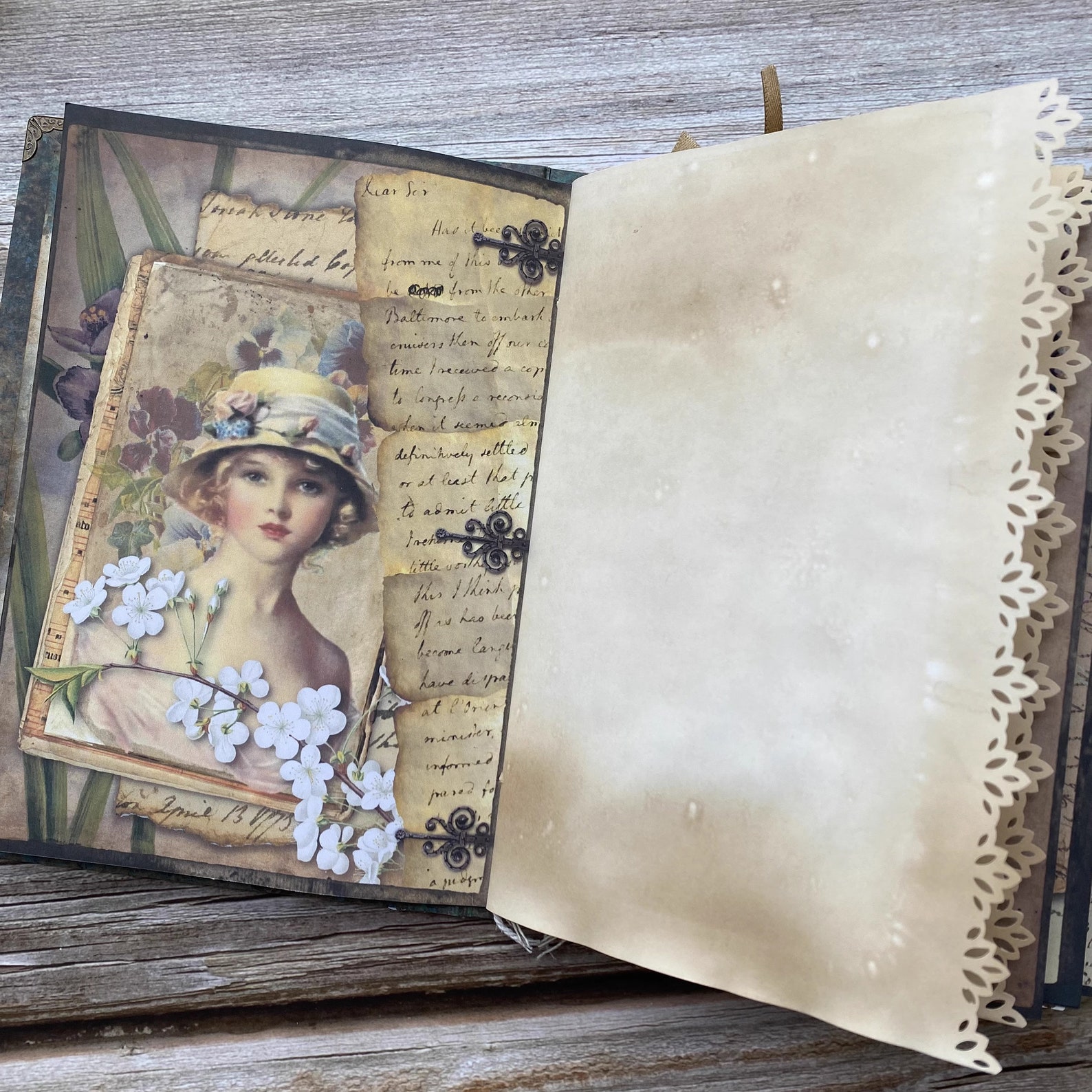 Handmade Junk Journal Butterfly Flowers Girl Vintage Pocket Ephemera ...