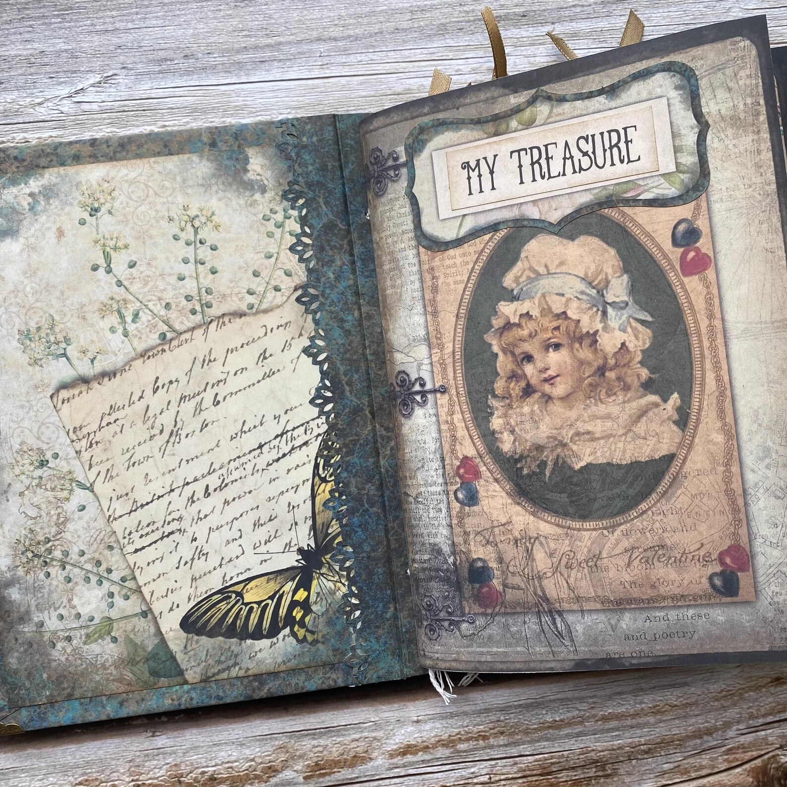 Handmade Junk Journal Butterfly Flowers Girl Vintage Pocket Ephemera ...