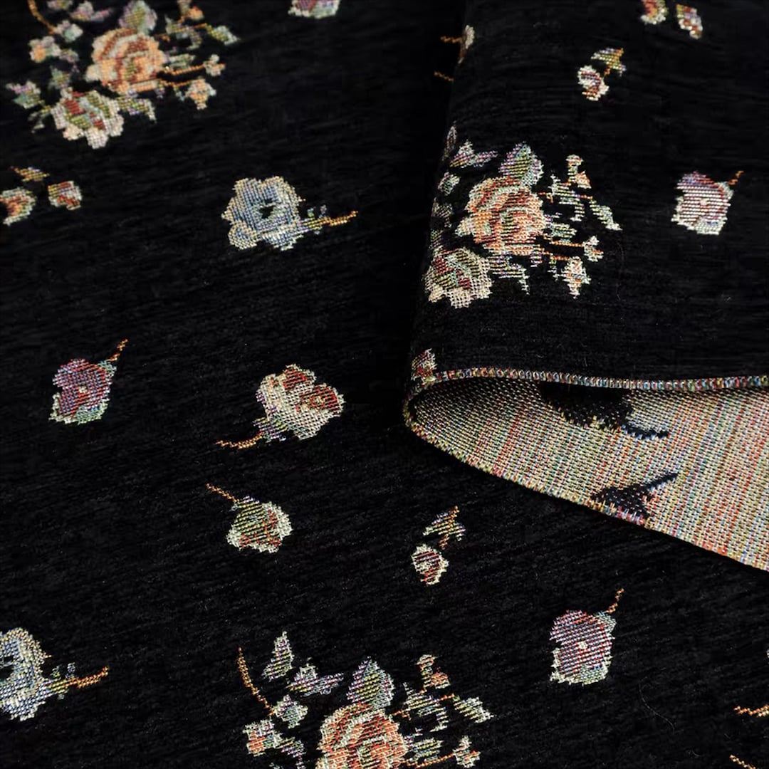 DDP | Neo-chinese Style Black-based Floral Jacquard Chenille Fabric ...