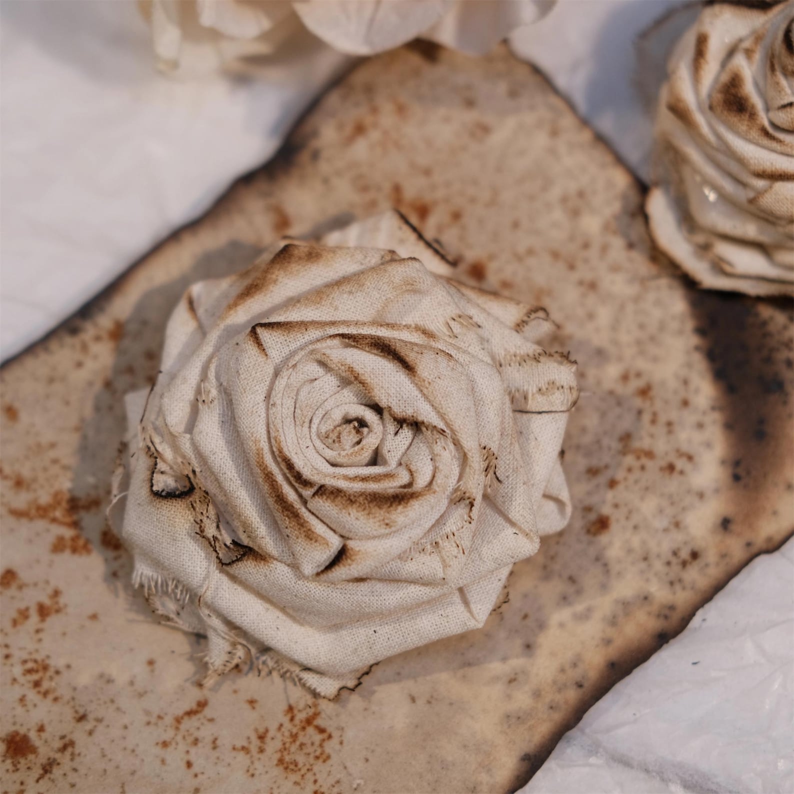 DDP | Handmade Burnt Fabric Roses for Junk Journal Artistic Handcraft ...