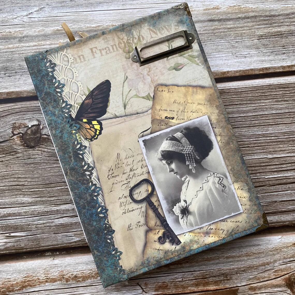 Handmade Junk Journal Butterfly Flowers Girl Vintage Pocket Ephemera ...