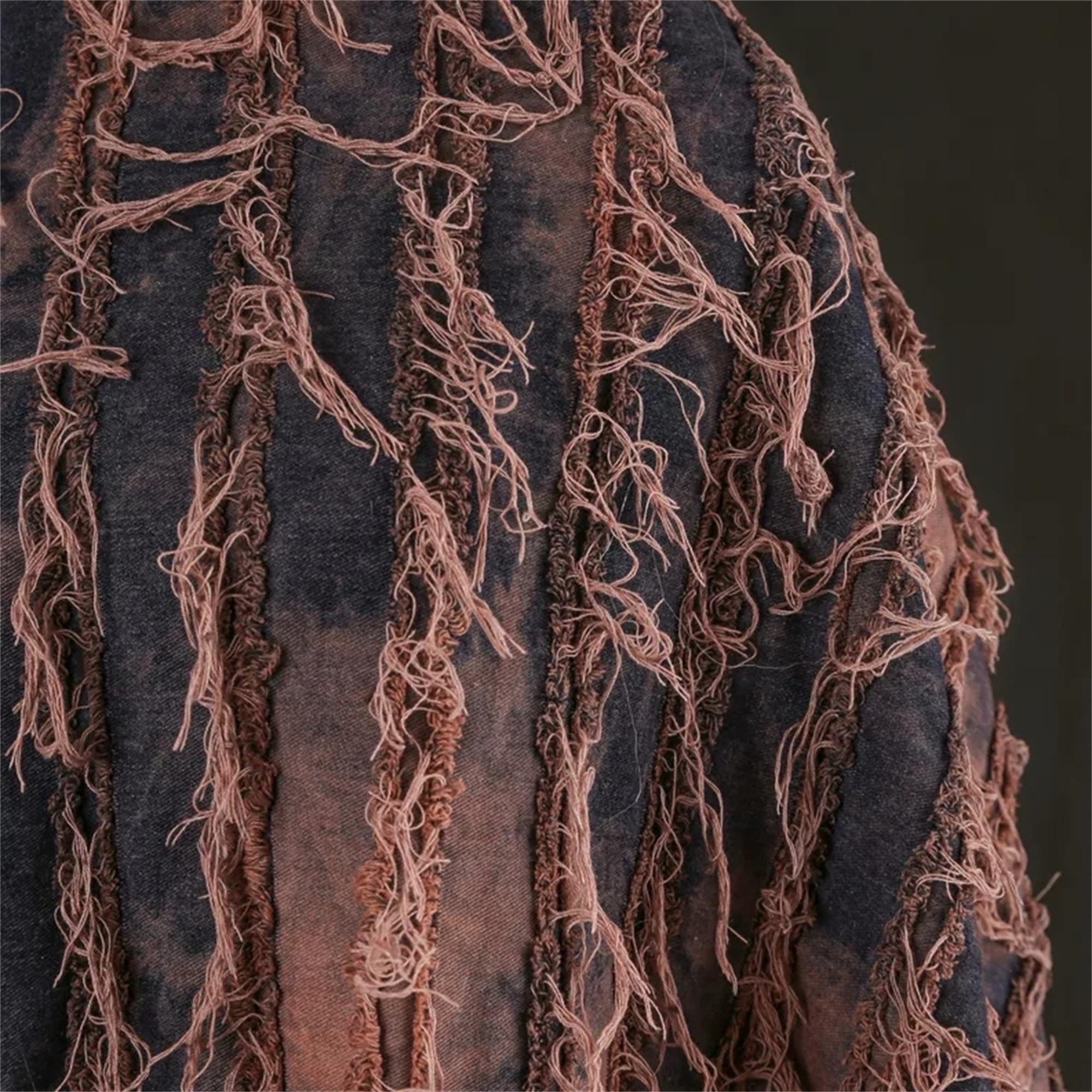 DDP | Tattered Striped Molten Iron Tie-dye Fringed Denim,gradient ...