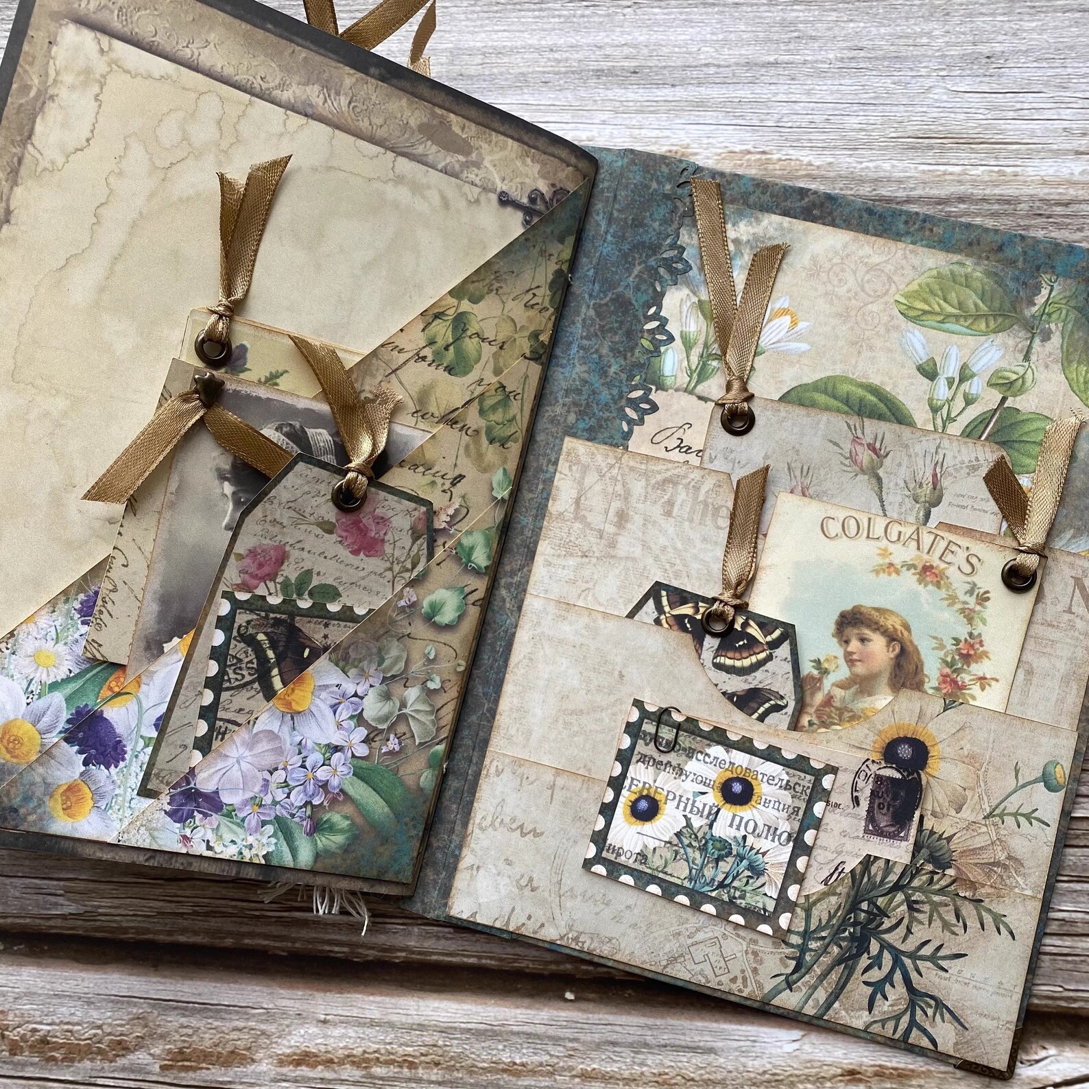 Handmade Junk Journal Butterfly Flowers Girl Vintage Pocket Ephemera ...
