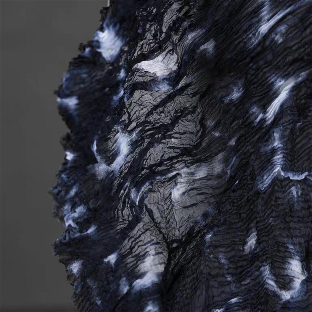DDP | Ink Blue Tie Dye Toothpick Pleated Fabric,vintage Pleated Stretch ...