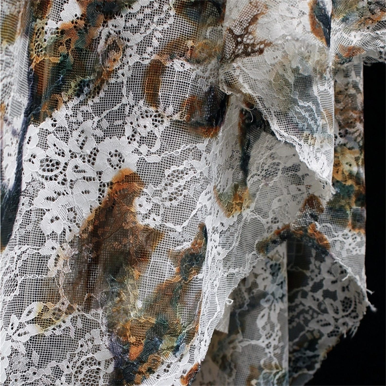 DDP | Vintage Fire-treated 3D Distressed Textured Lace Sheer Mesh ...
