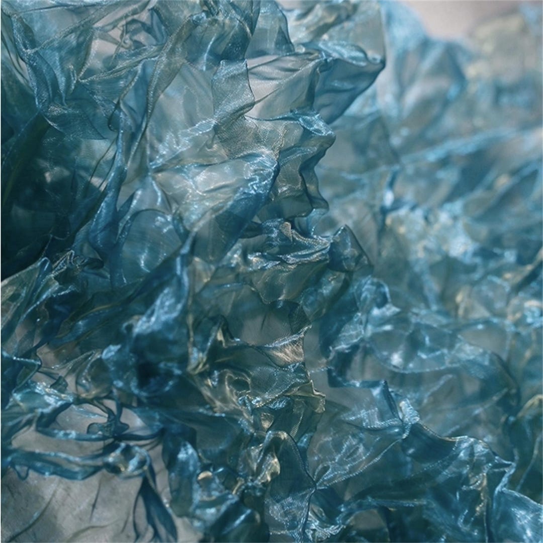 DDP | Icicle Gauze With 3D Textured Pleats Blue-green Laser Mesh Fabric ...