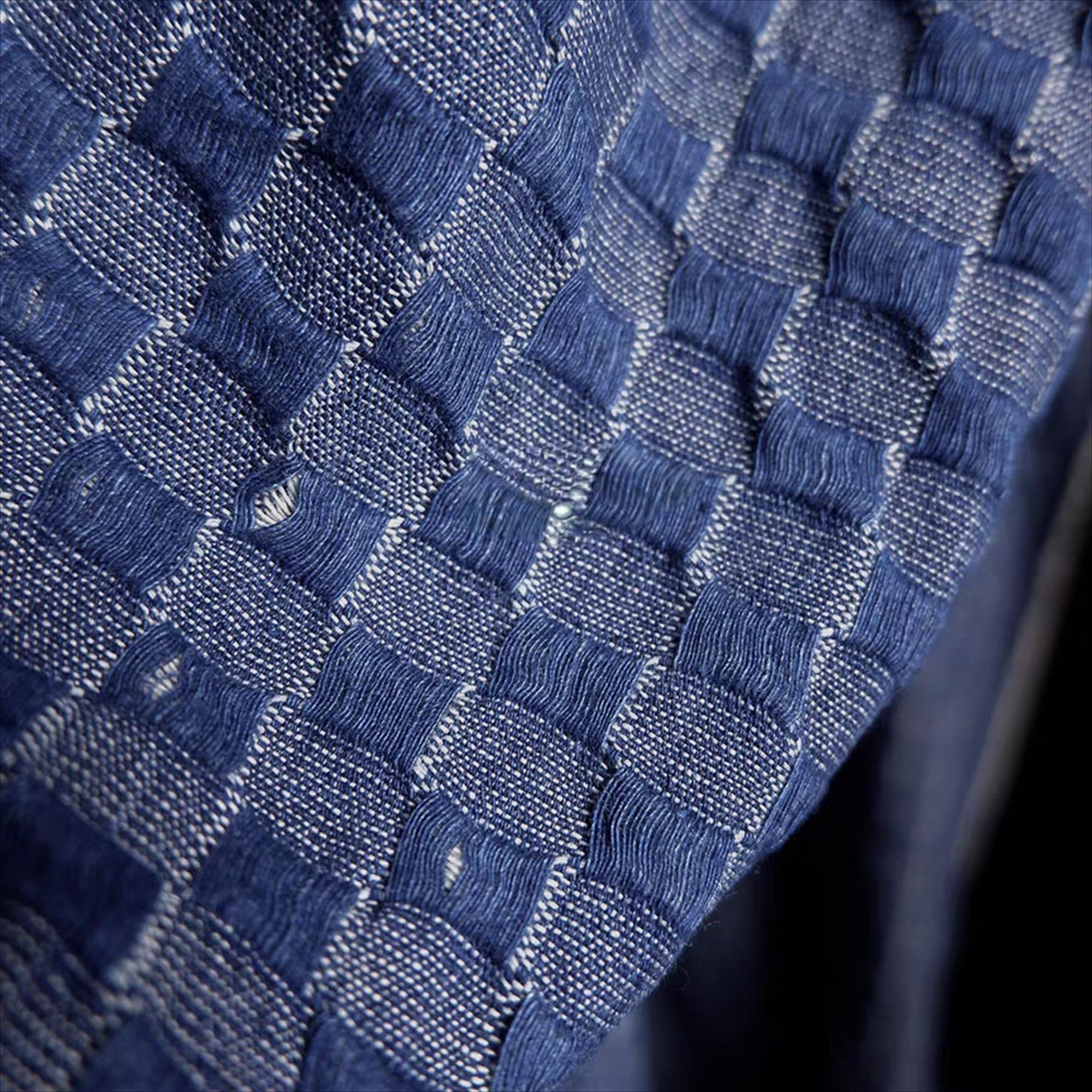 DDP | Washed Denim Fabric With Large Blue Check Jacquard Weave,suitable ...