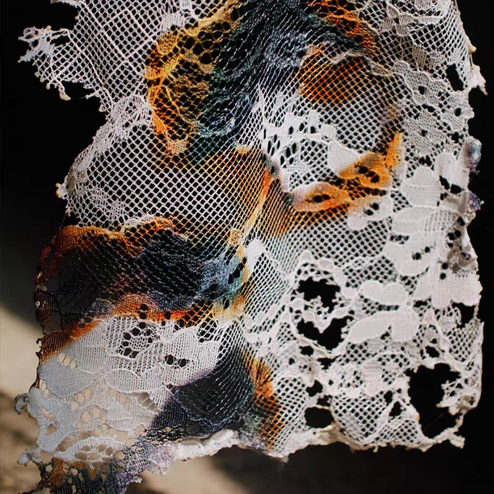 DDP | Vintage Fire-treated 3D Distressed Textured Lace Sheer Mesh ...