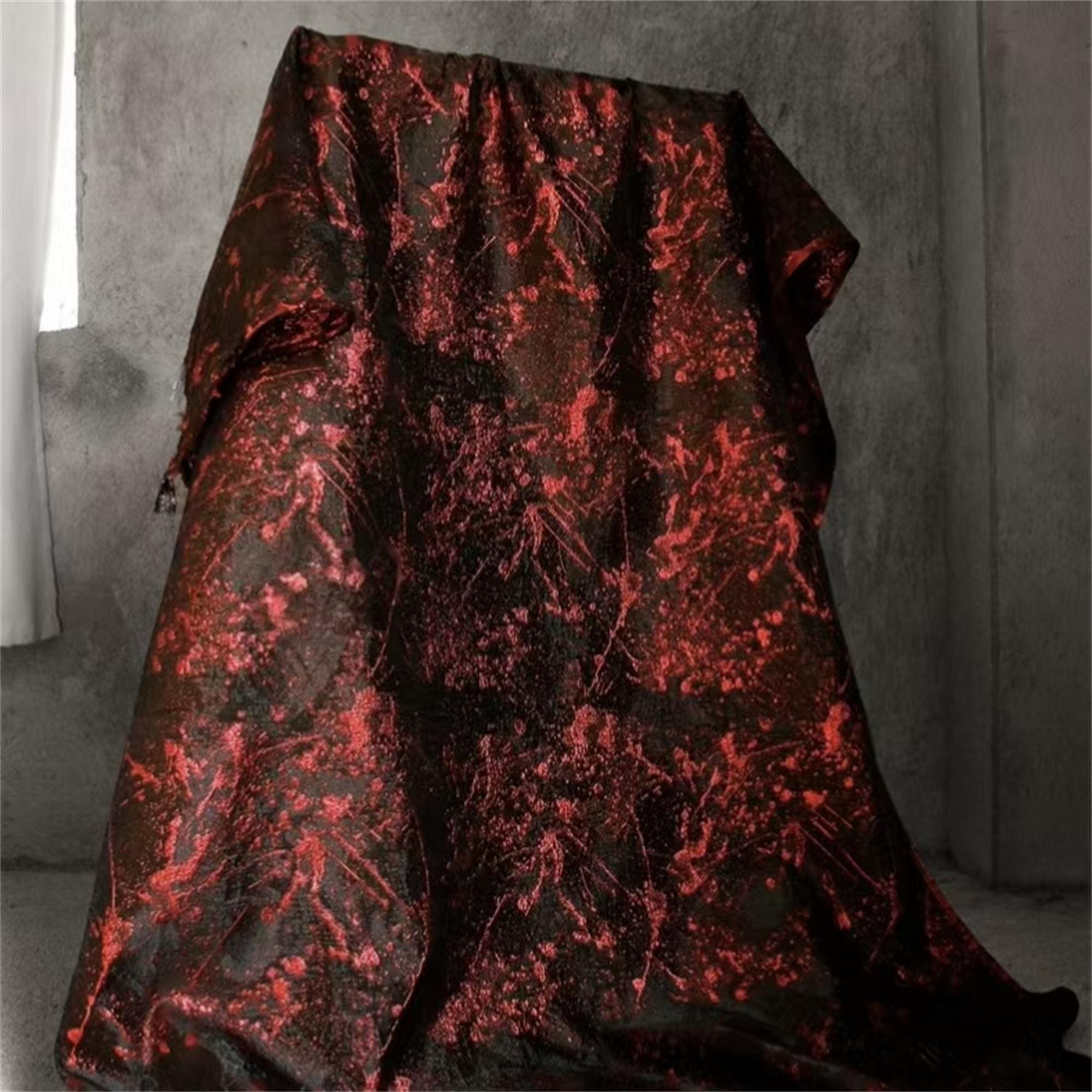 DDP | Gothic Black-red Bloody Shimmering 3D Textured Jacquard Designer ...