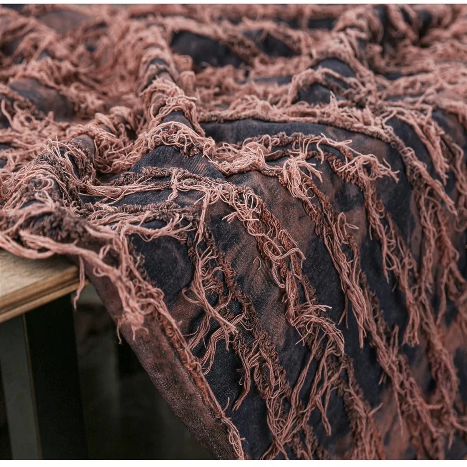 DDP | Tattered Striped Molten Iron Tie-dye Fringed Denim,gradient ...