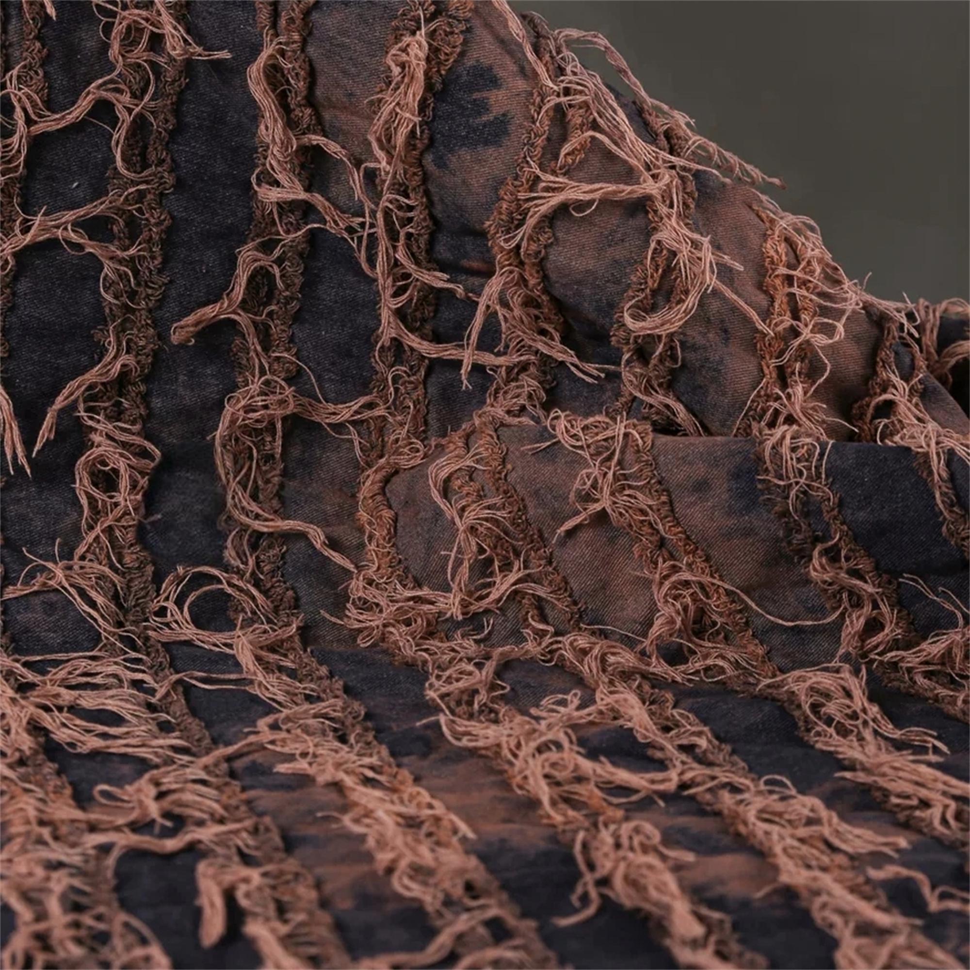 DDP | Tattered Striped Molten Iron Tie-dye Fringed Denim,gradient ...