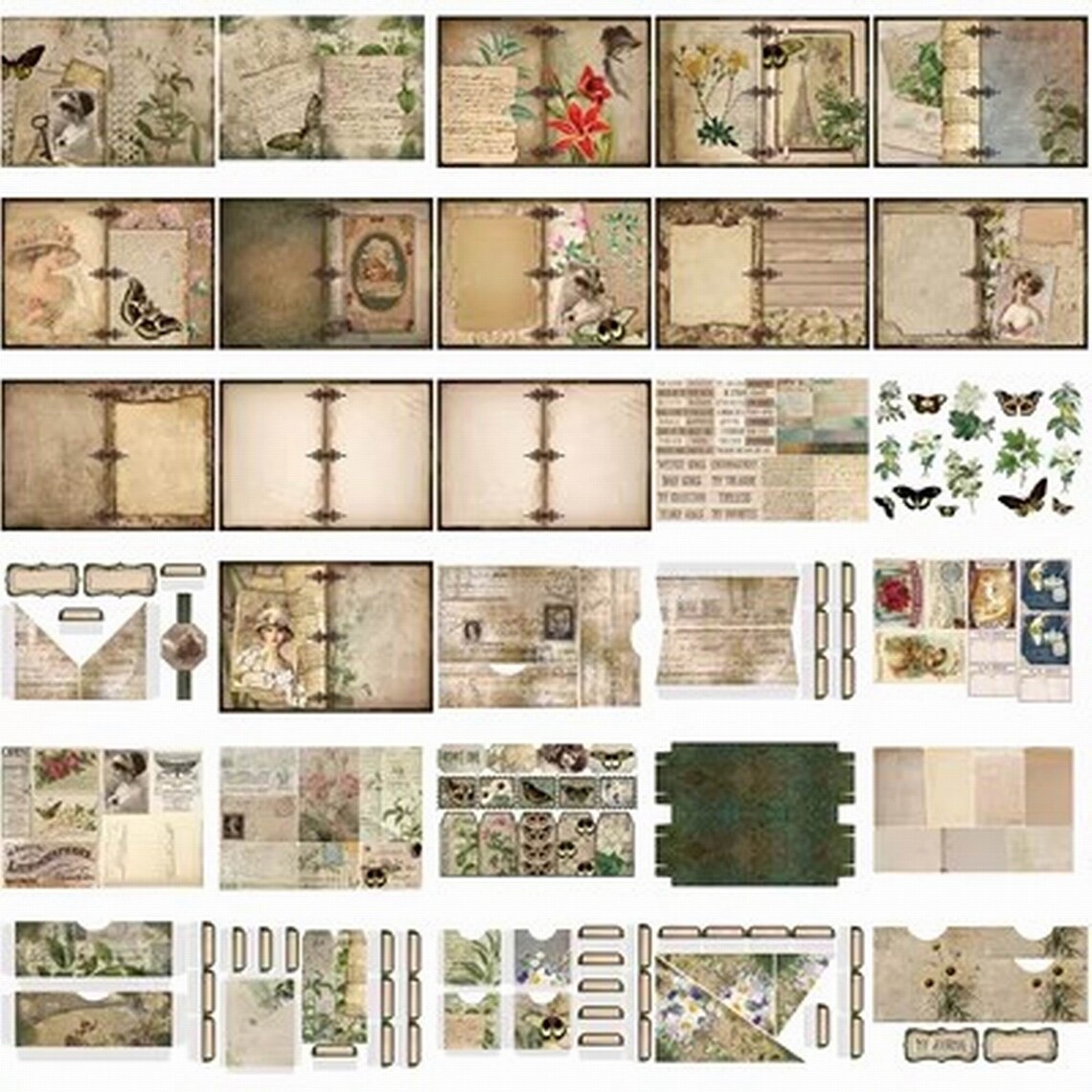 Handmade Junk Journal Butterfly Flowers Girl Vintage Pocket Ephemera ...