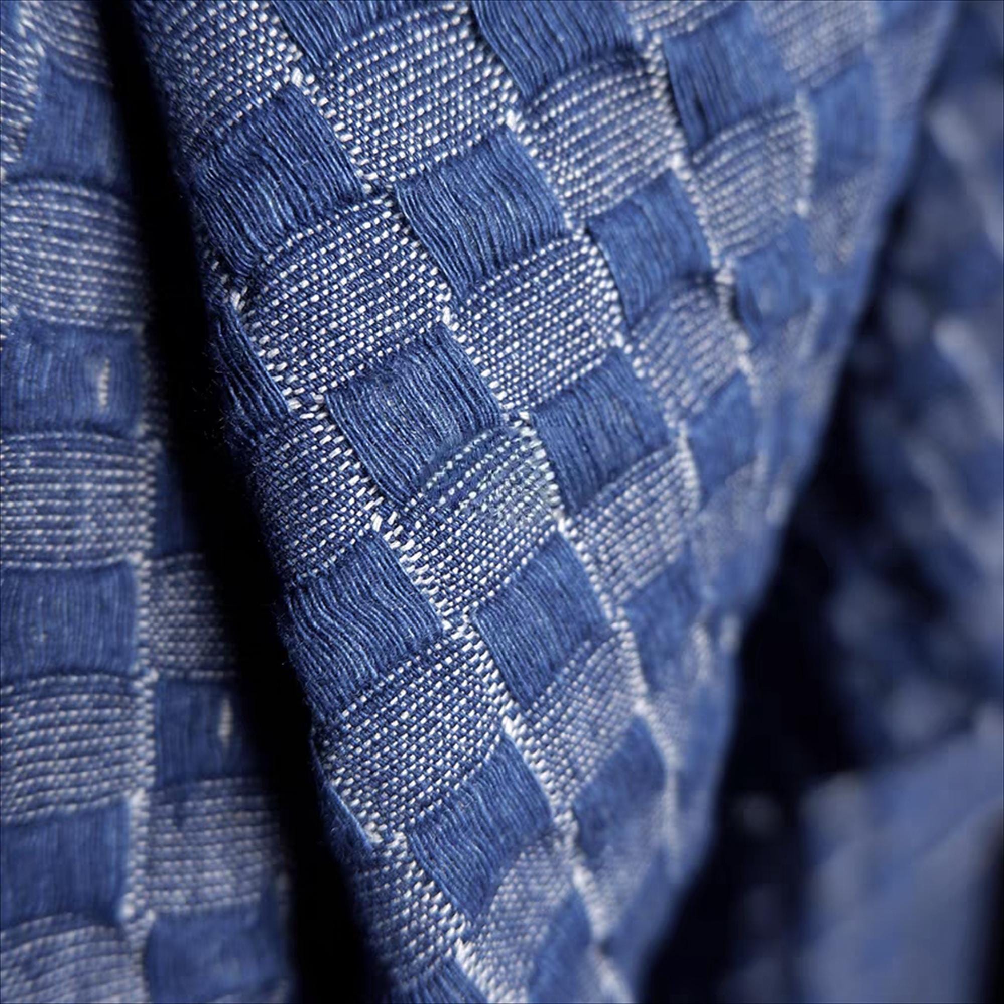DDP | Washed Denim Fabric With Large Blue Check Jacquard Weave,suitable ...