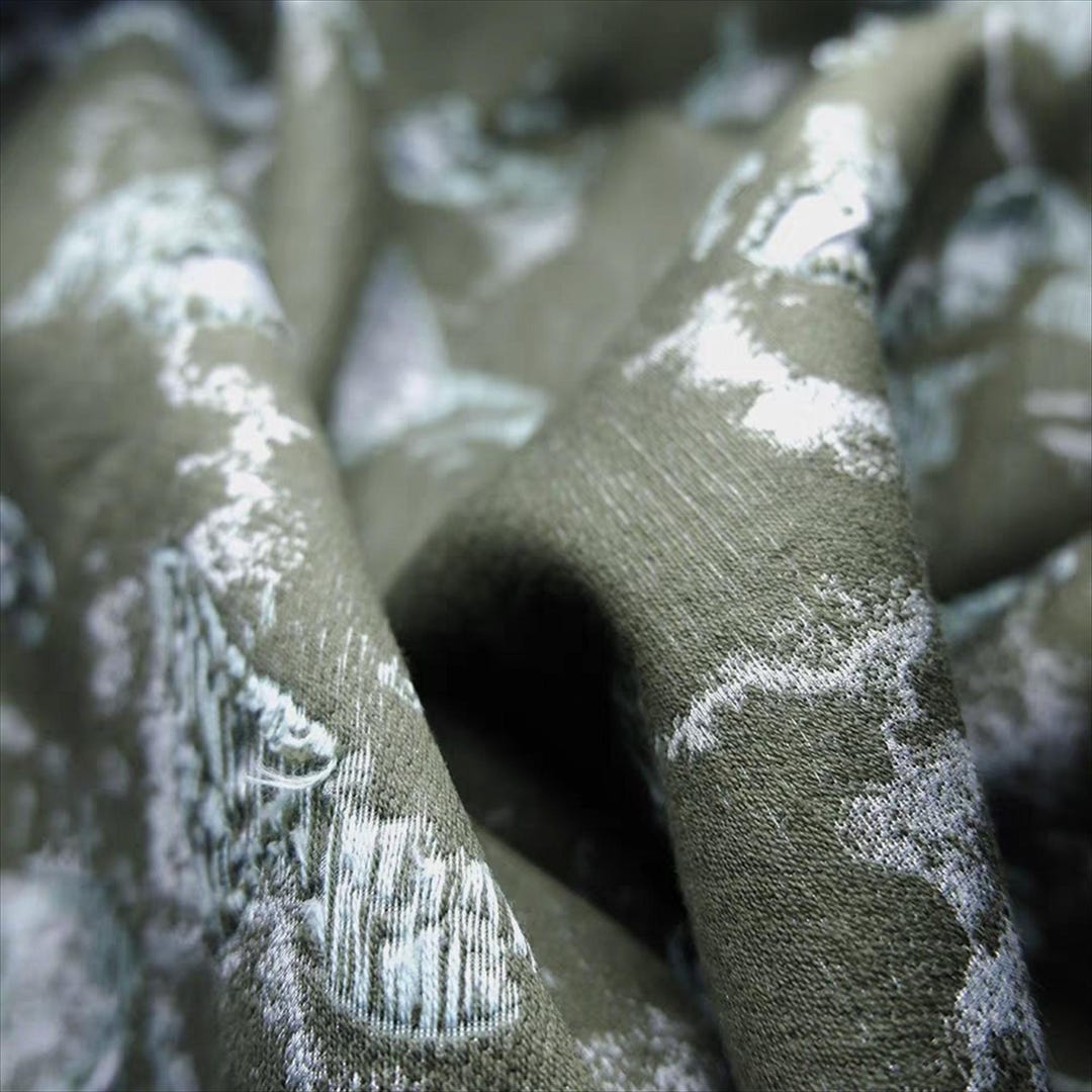 Niche Green Cotton-blend Fabric With Sheer Yarn Base,clipped Jacquard ...