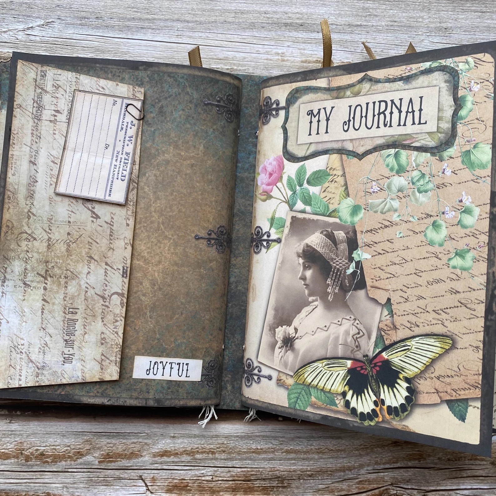 Handmade Junk Journal Butterfly Flowers Girl Vintage Pocket Ephemera ...