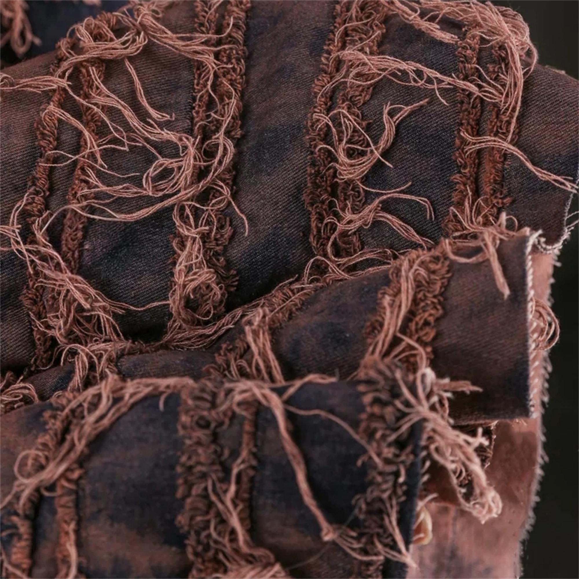 DDP | Tattered Striped Molten Iron Tie-dye Fringed Denim,gradient ...