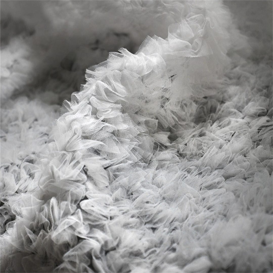 DDP | White 3D Mesh Embroidered Fabric With Heavy Texture Sheer Finish ...