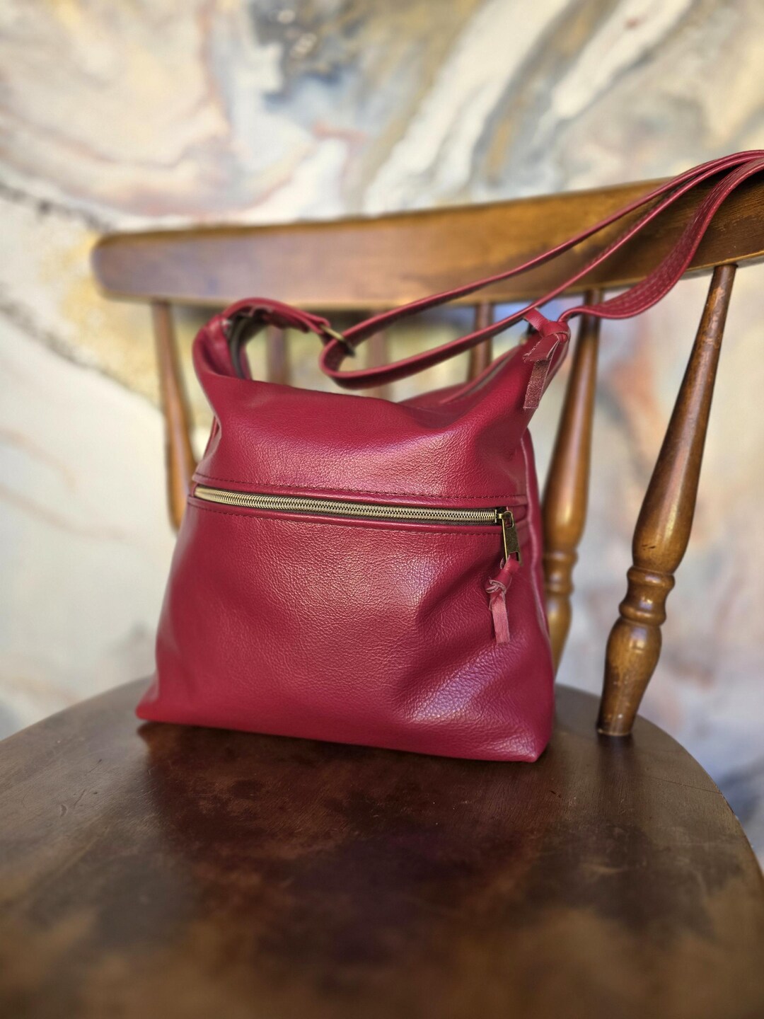More Colours. Red Leather Hobo Slouch Bag for Shoulder or Crossbody ...