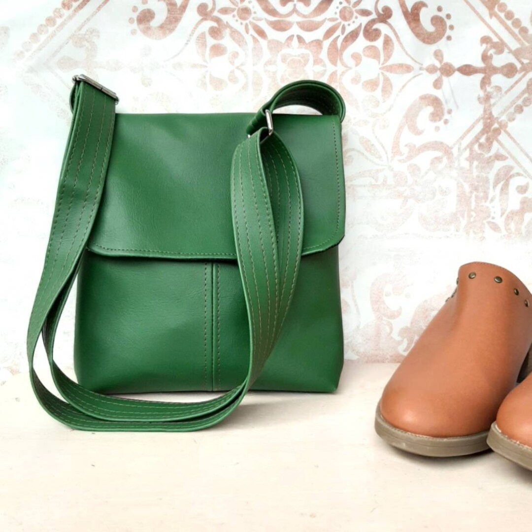 Vegan Leather Kale Green Flap Messenger Satchel Cross Body Crossbody ...