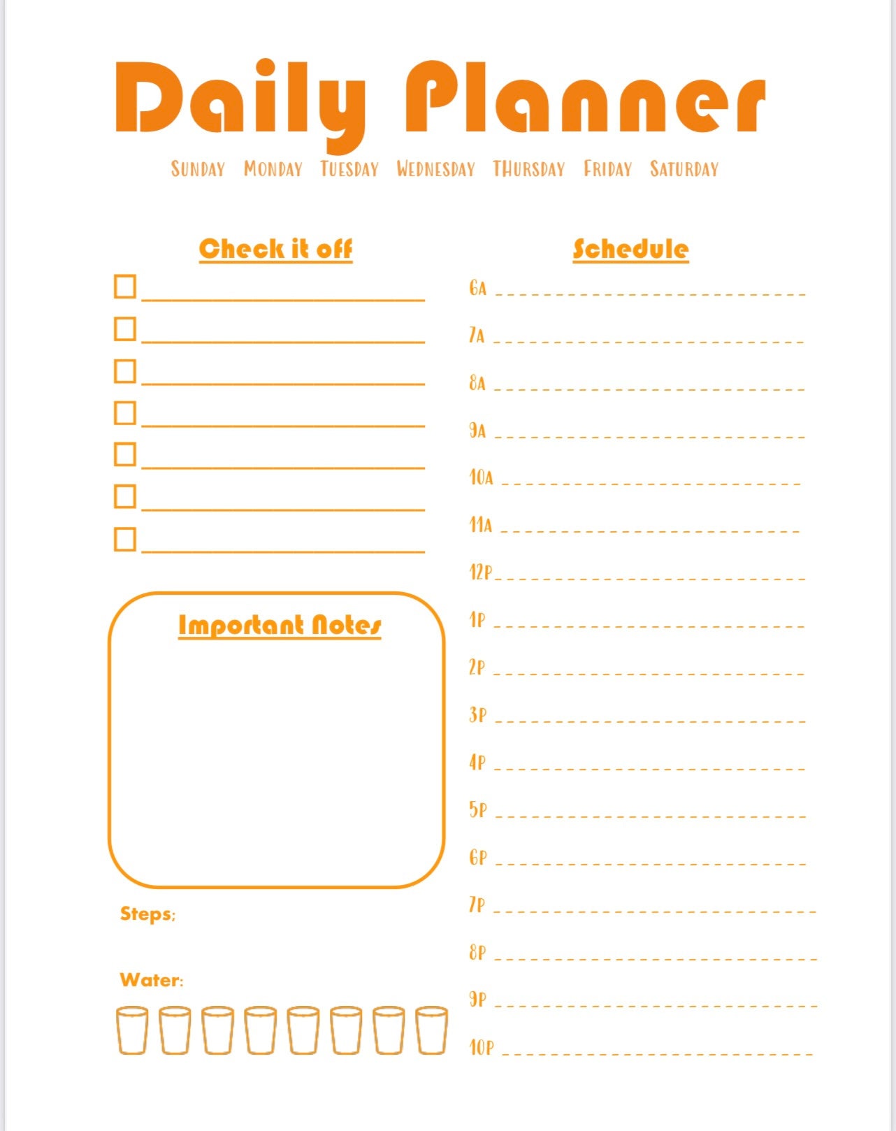 Daily Planner (orange), Instant Download, US Letter (8.5 X 11) - Etsy