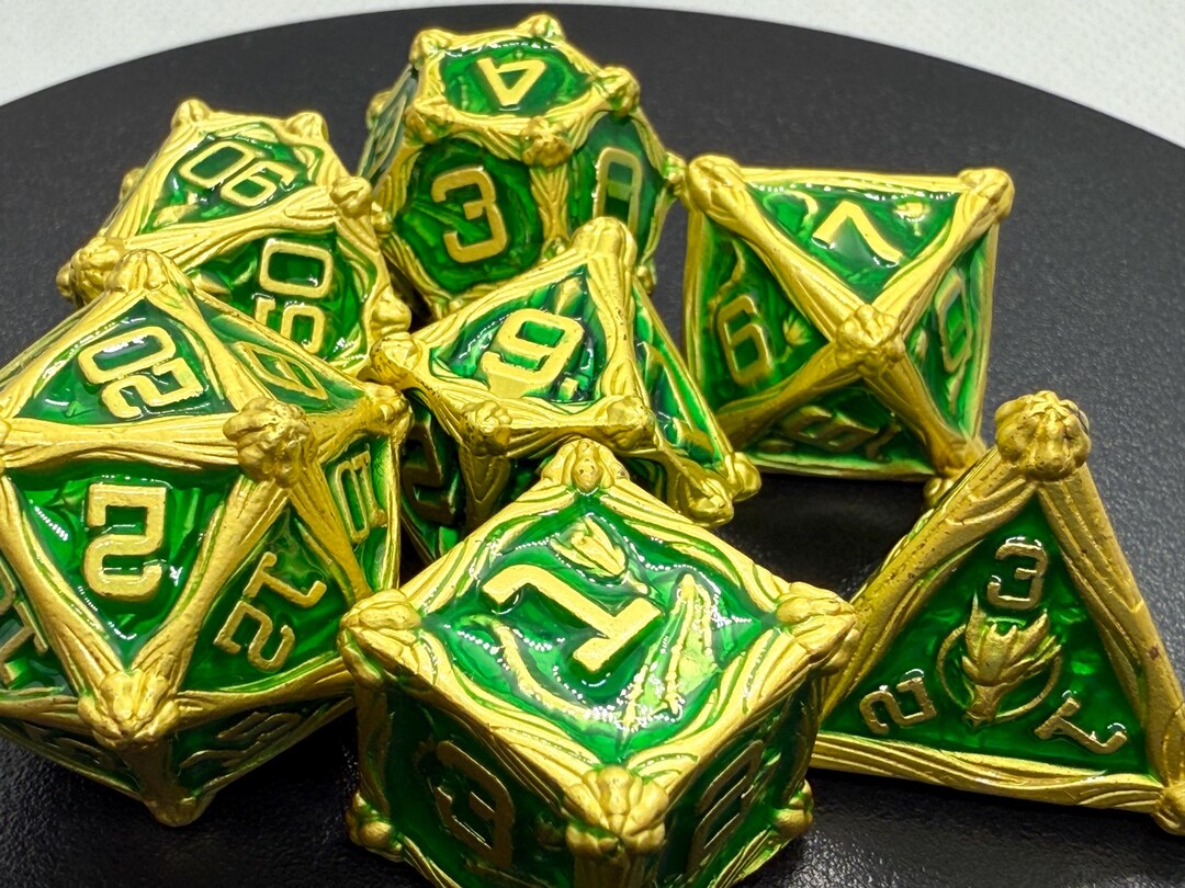 Dragon Lineage (gold/green) - Solid Core Metal Dice - 7 Piece ...
