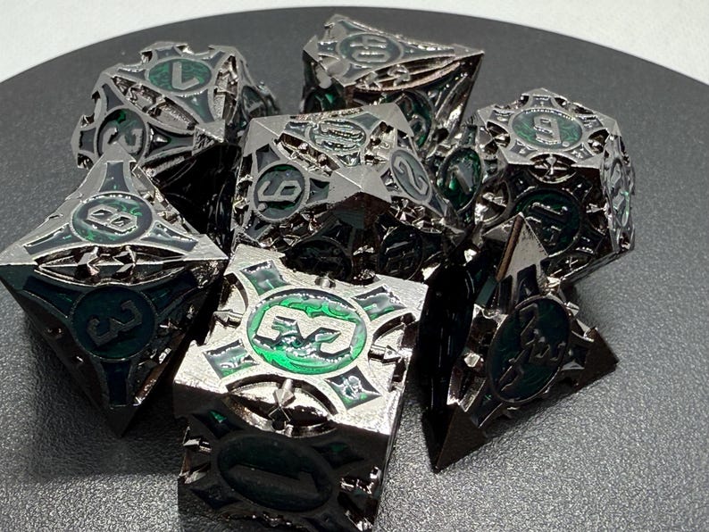 Industrial Rollers - Solid Core Metal Dice - 7 Piece Polyhedral Dice ...