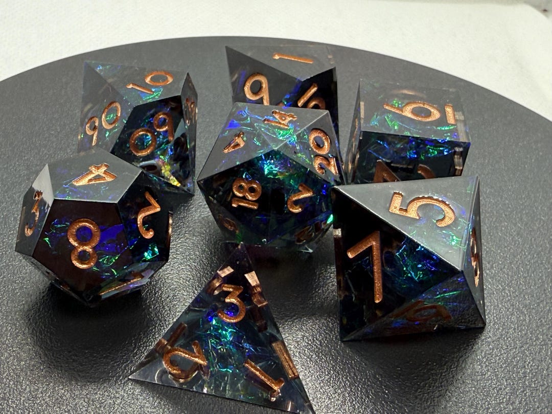 Midnight Sparkle - Sharp Sided Solid Core - 7 Piece Polyhedral Dice Set ...