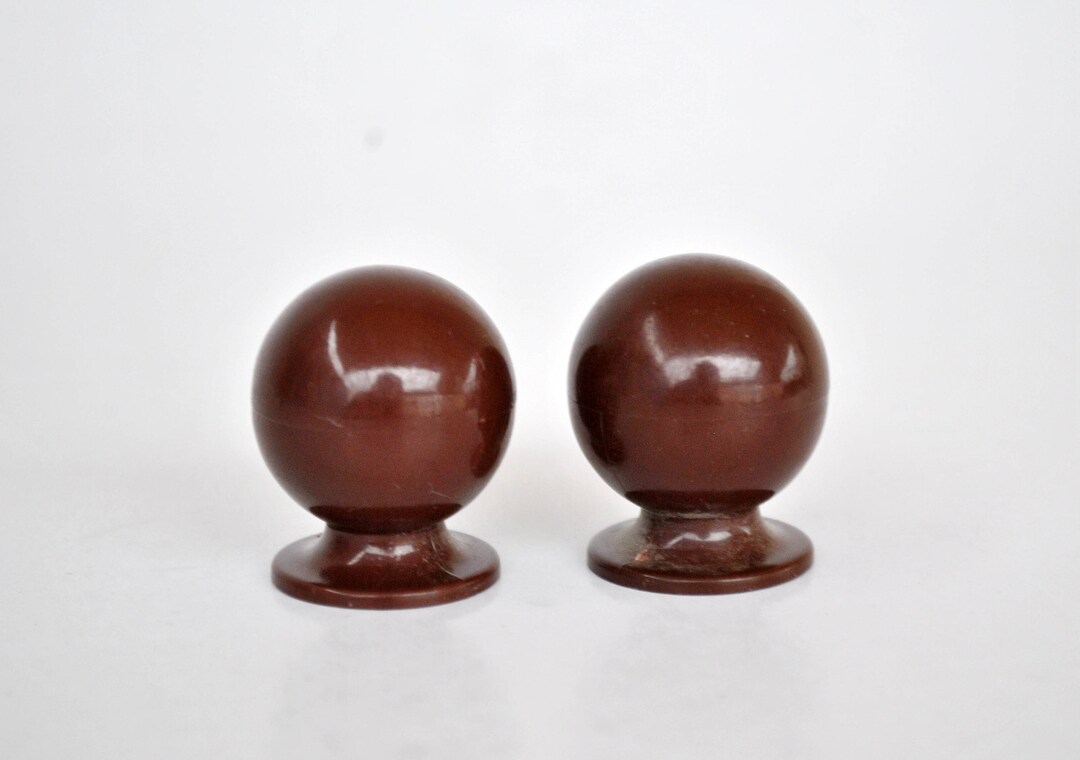 Vintage Round Ball 1980s Knob for Drawer Cupboard Brown Glossy Plastic ...