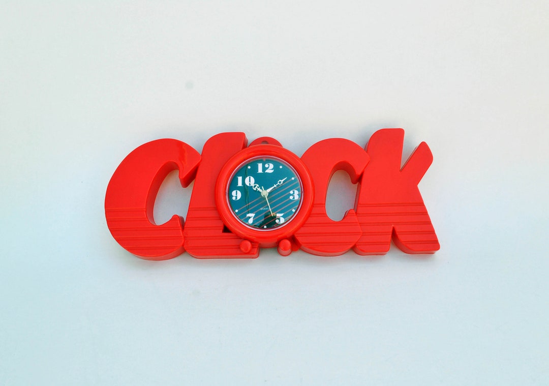 Red Memphis Clock: 90s Vintage Style Wall Hanging - Etsy