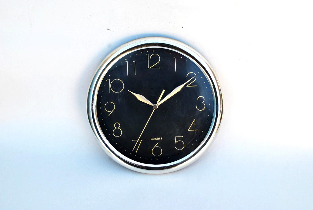 90s Minimalist Wall Clock: Black & Gold, 10 Inch - Etsy