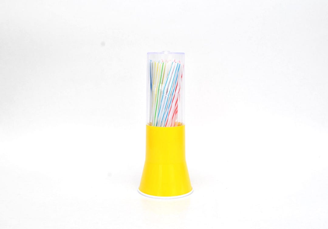 Vintage Plastic Straw Dispenser Yellow | Retro Kitchen Counter Holder ...