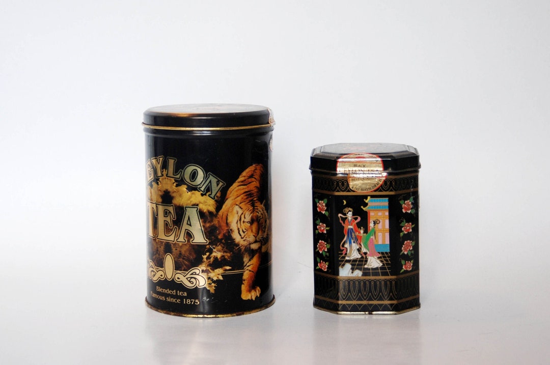 Vintage Ceylon Tea Tins: Tiger & Asian Print Canisters (set of Two) - Etsy