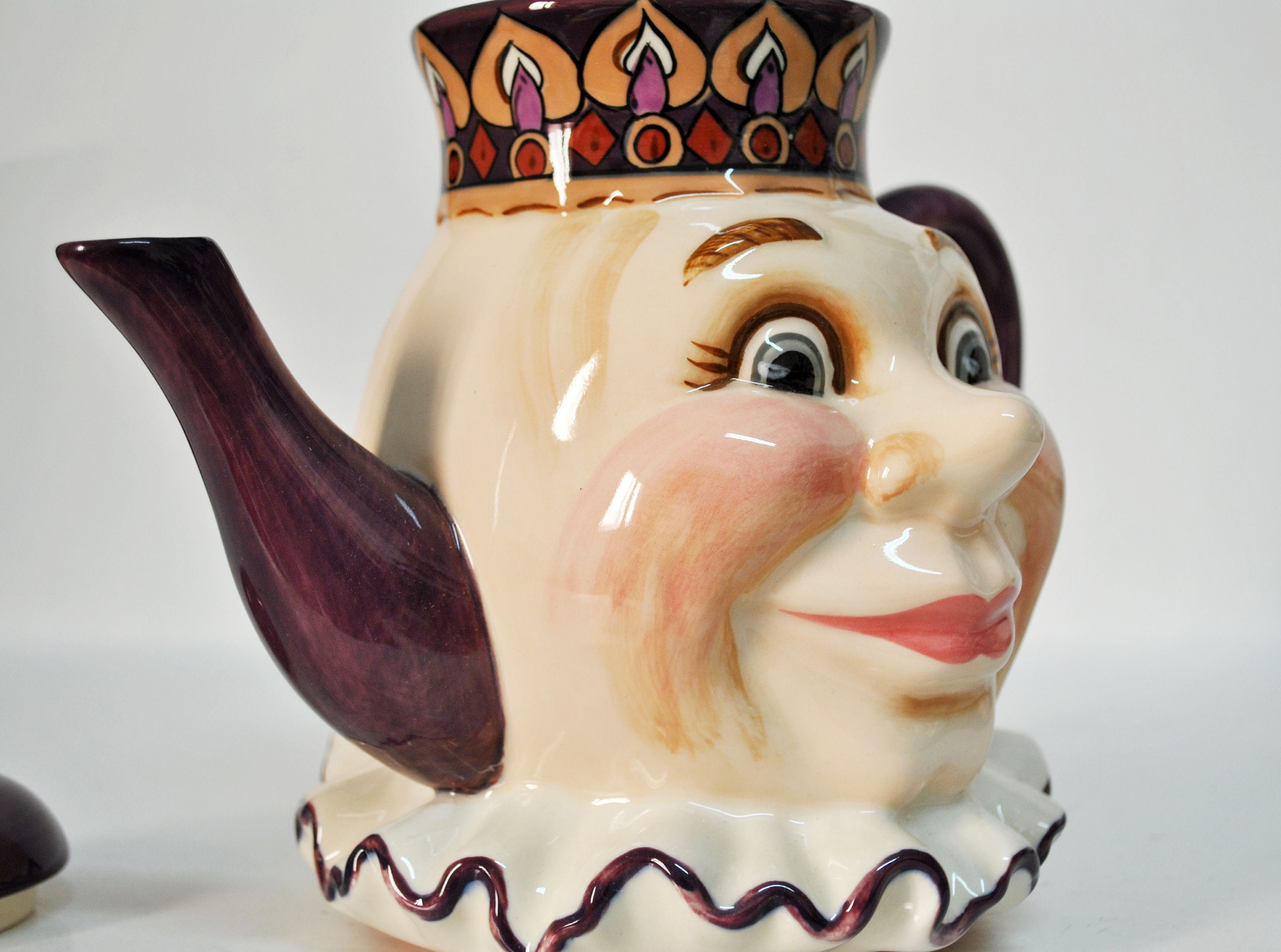 Vintage Witch Teapot Gift Teapot Pink Purple Carved Face Shaped Ceramic ...
