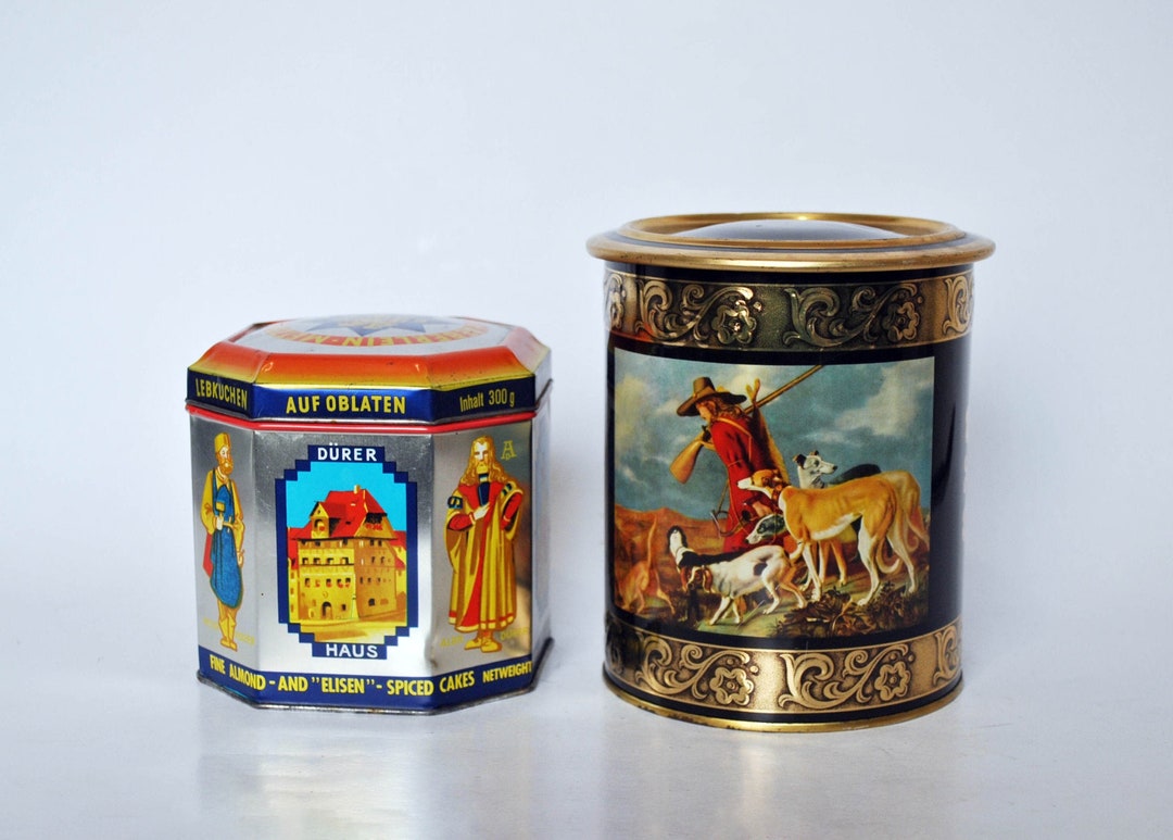 Vintage Tea Tin Canisters: Hunting Scene & Nuremberg Theme, Set of Two ...