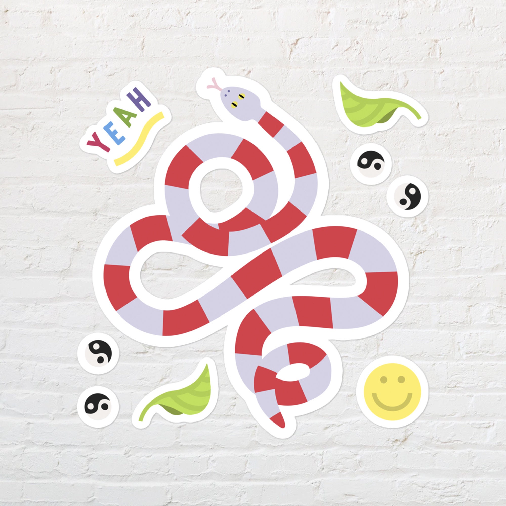 Snake Smiley Face Yin Yang and Leaf Sticker Pack Fun and - Etsy