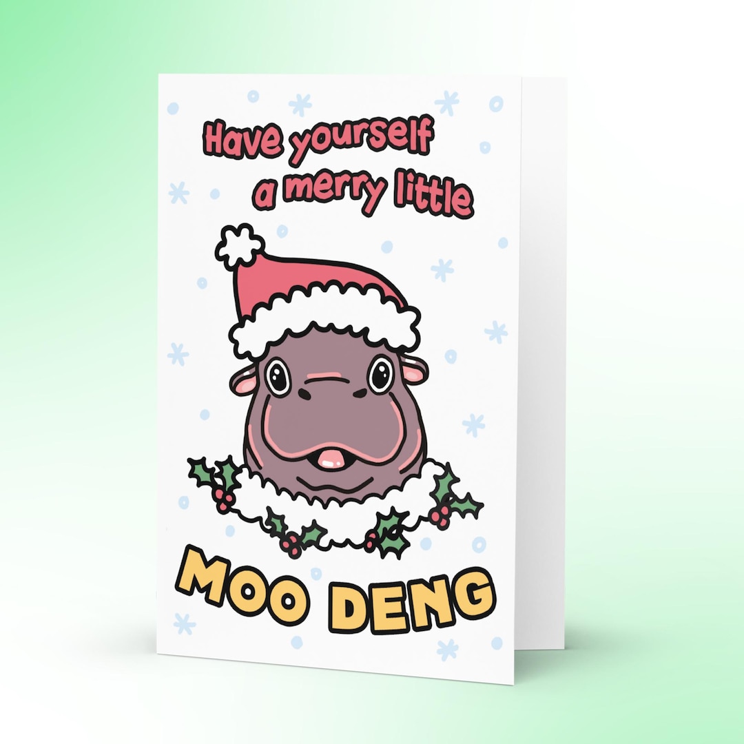 Moo Deng Christmas Meme Greeting Card Pesto Penguin Holiday Card Funny ...