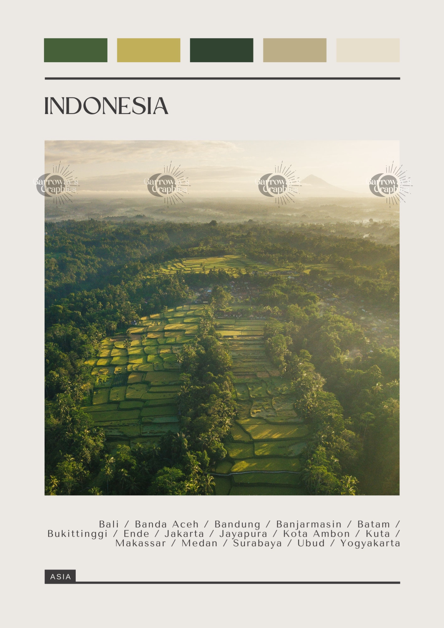 INDONESIA - Travel Poster, Color Block Travel Poster, Digital Download ...